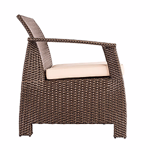 Patio Sense 62775 Bondi Deluxe Armchair All Weather Lightweight & Durable Outdoor Seating Wicker Low Maintenance Khaki Cushion Included - Mocha