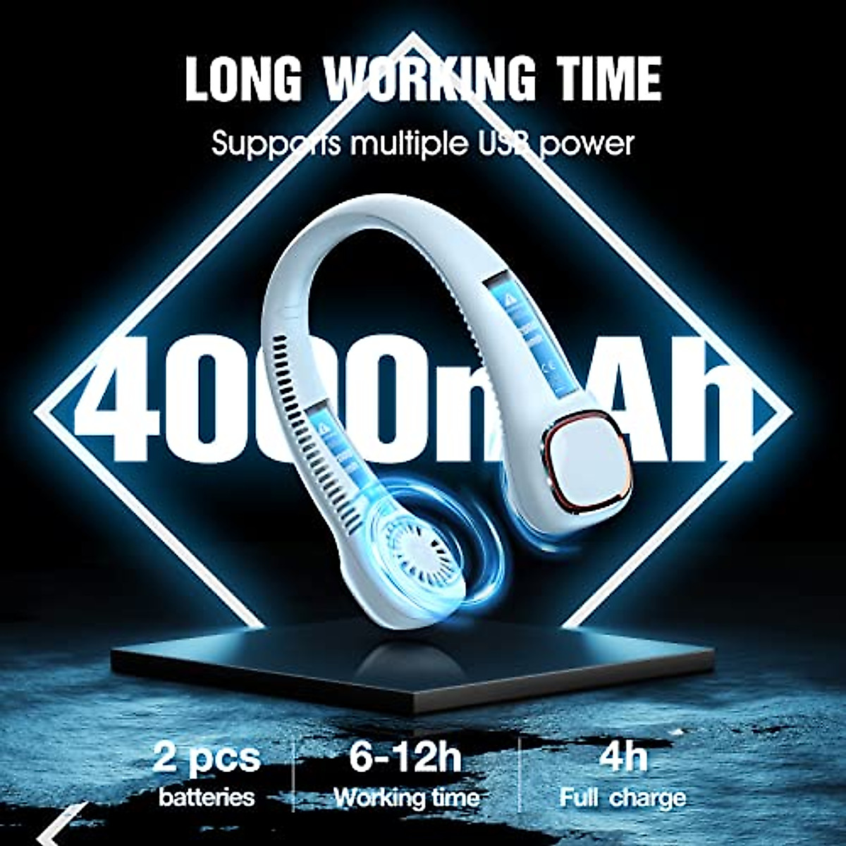 Veeool Portable Neck Fan, 4000mAh Battery Operated Fan, Neck Fans Portable Rechargeable Cooling Fan, Personal fan Air Conditioner for Neck, Hands Free USB Fan for Indoor Outdoor Camping, Gardening