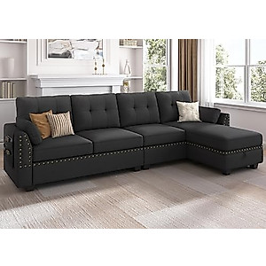 HONBAY Reversible Sectional Sofa L-Shape Sofa Convertible Couch 4-Seater Sofas Sectional for Apartment Deep Grey