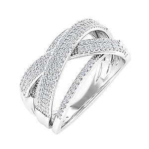 FINEROCK 0.52 Carat Diamond Bypass Wedding Band Ring in 10K White Gold (Ring Size 5)