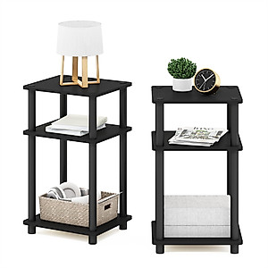 Furinno Just 3-Tier Turn-N-Tube End Table / Side Table / Night Stand / Bedside Table with Plastic Poles, 2-Pack, Americano/Black