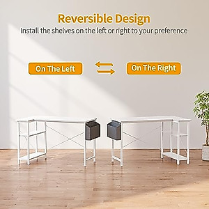 CubiCubi 47 Inch L Shaped Computer Desk with Storage Shelves, Home Office Corner Desk Study Writing Table, White