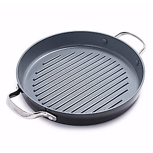 GreenPan Valencia Pro Hard Anodized Healthy Ceramic Nonstick 11" Grill Pan, PFAS-Free, Induction, Dishwasher Safe, Oven Safe, Gray