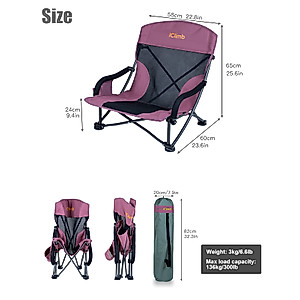 iClimb Low Wide Beach Camping Folding Chair with Side Pocket and Carry Bag (1, Dry Rose)
