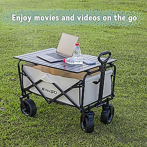 SaSupfe XXL Foldable Wagon Cart with Brake Collapsible Heavy-Duty Alloy Steel Frame, 330+ lbs Capacity, All-Terrain Wheels for Sports,Fishing,Outdoor Camping and Shopping(White)