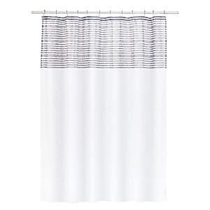 French Connection White and Navy Shower Curtains - 13 Piece Dobby Set with 12 Rustproof Metal Hooks - Hotel Quality & Machine Washable, Standard Size 72x72, White and Navy