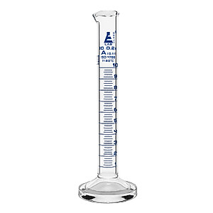 EISCO Graduated Cylinder, 10ml - Class A Tolerance ±0.10ml - Round Base - Blue Graduations - Borosilicate 3.3 Glass