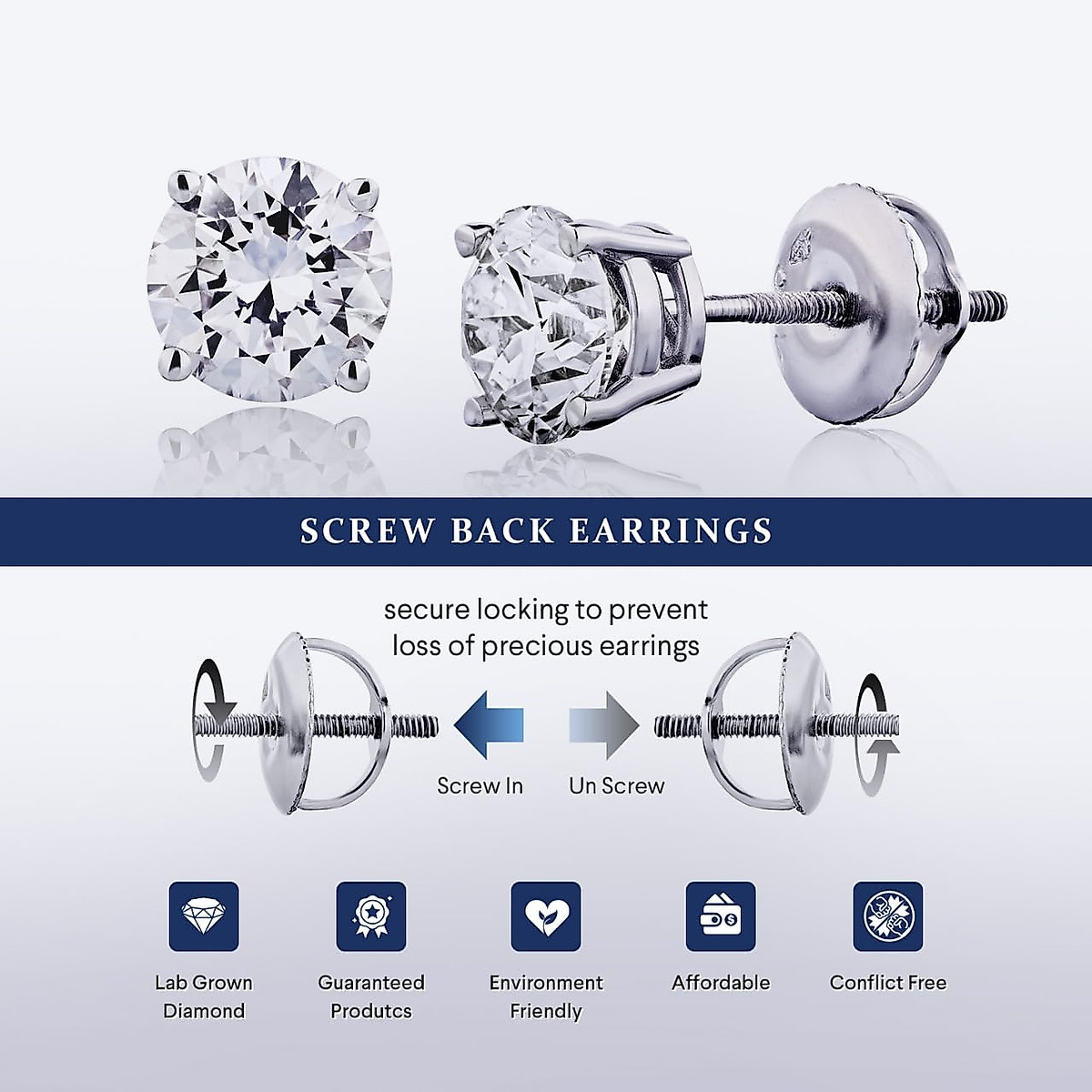 The Diamond Channel 0.50-6 CARAT Lab Diamond Stud Earrings for Women 14 Karat Gold Round Earrings 4 Prong Setting with Screw Back and Posts Studs (F-G Color, VS1-VS2 Clarity) (1.00 cttw, white-gold)