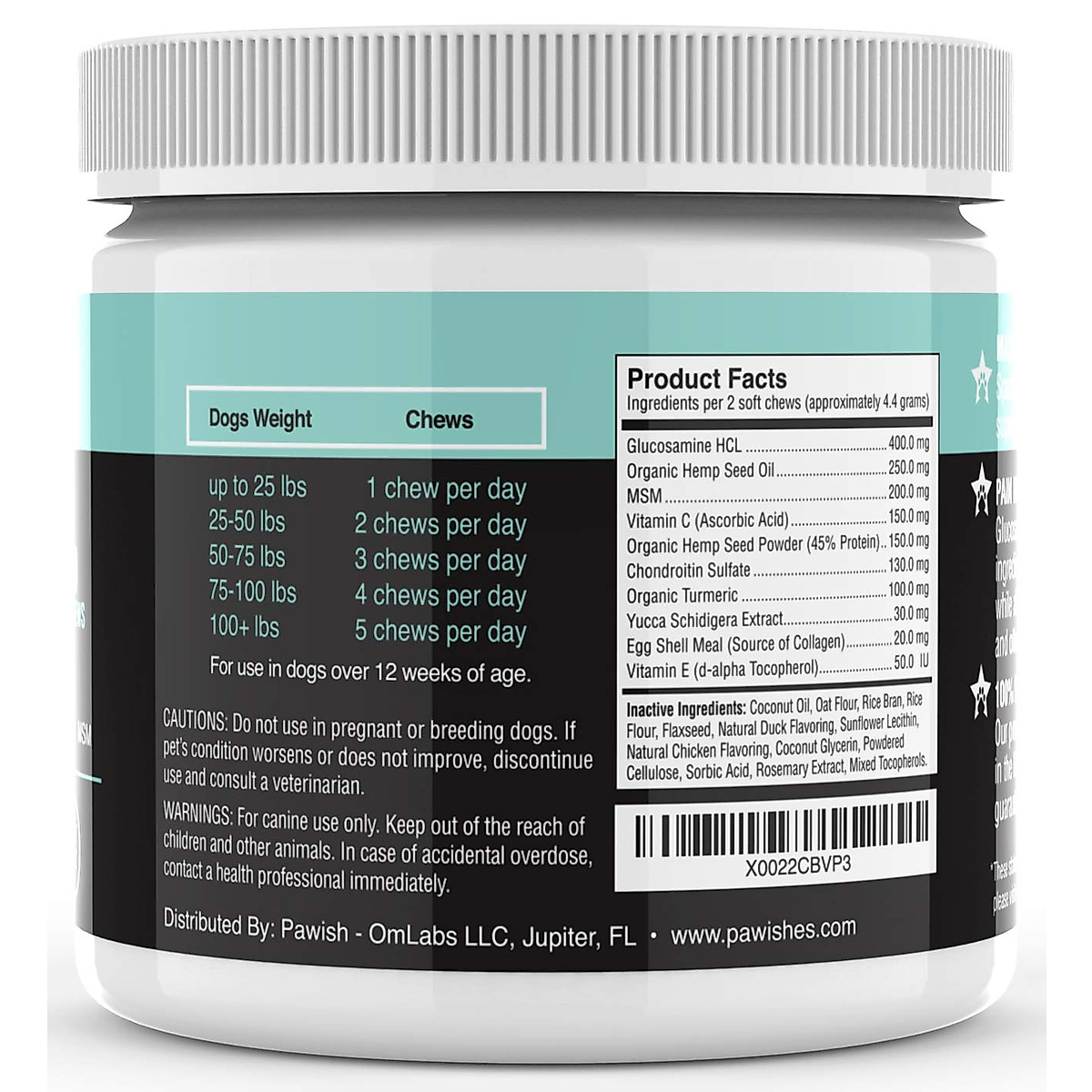 Hemp Hip & Joint Supplement for Dogs with Organic Hemp Oil, Glucosamine, Turmeric, MSM - for Joint Support, Mobility, Arthritis Pain Relief and Anxiety - 120 Soft Chews