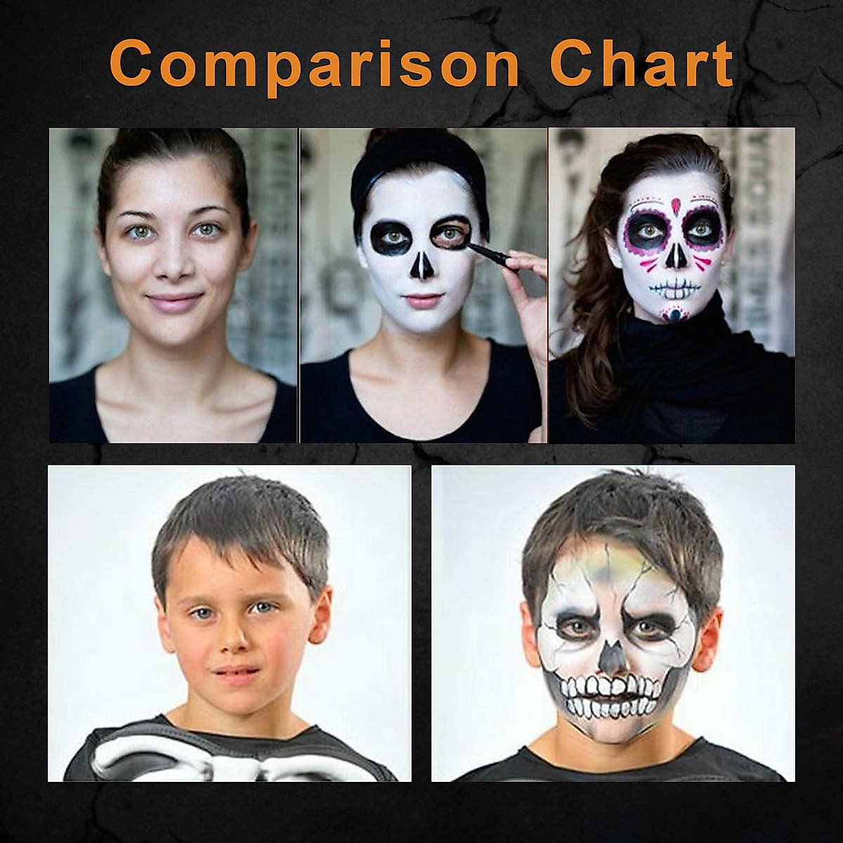 Black and White Face Paint,Halloween Skeleton Face Paint Kit with 2Pcs Painting Brushes,Water Based Body Paint for Adults & Kids,SFX Makeup Palette for Zombie,Joker,Clown,Cosplay,Costume,Theater