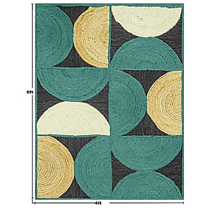 CASAVANI Rectangular - Area Rug 8x11 Black & Multi Pattern Braided Jute Rug Geometric Kilim Rug Indoor Outdoor Use Carpet Flatweave Rugs for Bedroom Dining Room Living Room