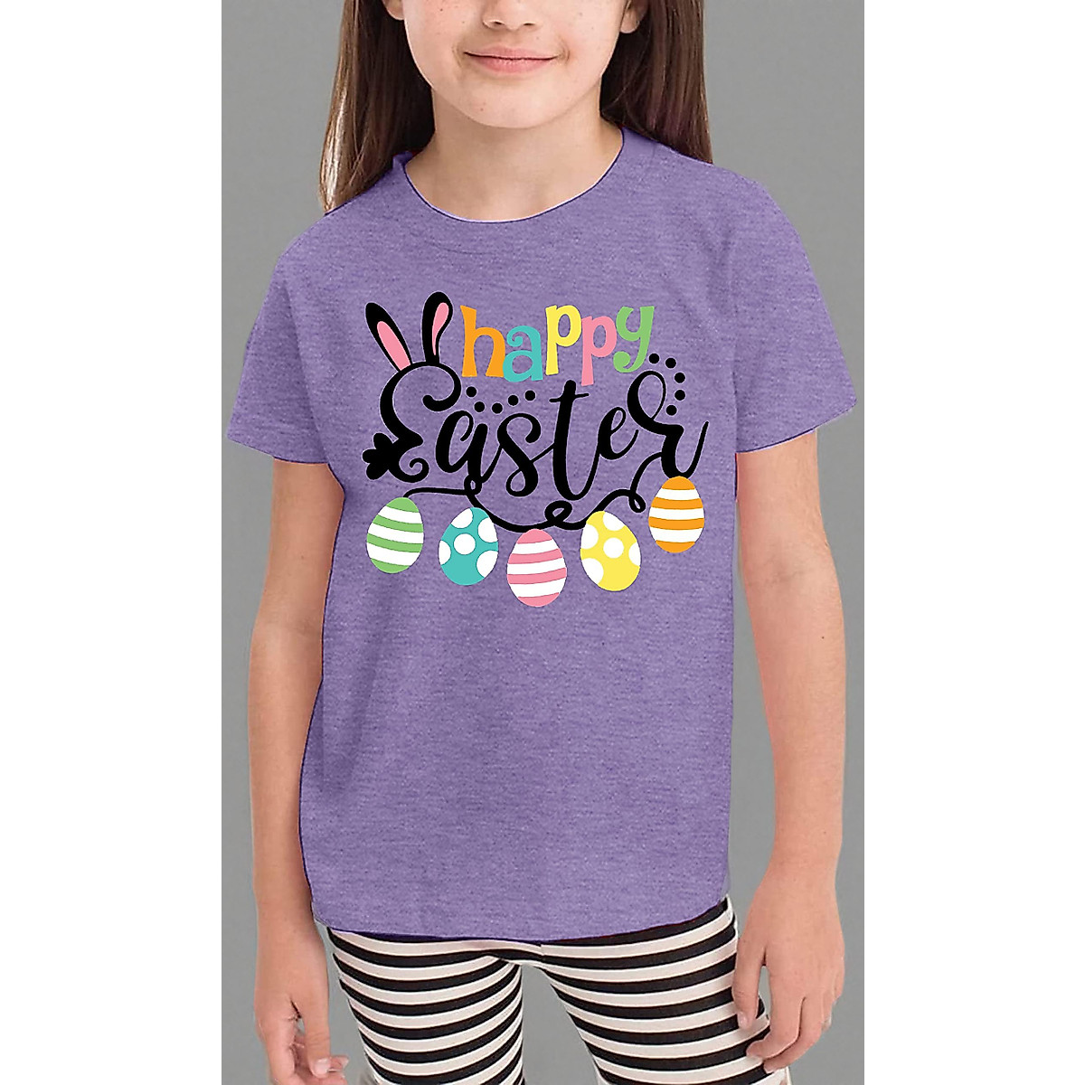 Happy Easter T Shirt Toddler Baby Girls Boys Bunny Rabbit Graphic T-Shirt Easter Egg Letter Print Tees Tops Purple