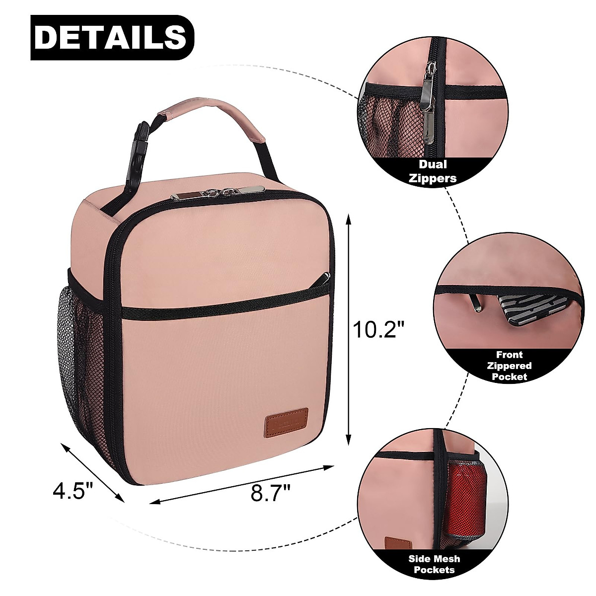 Femuar Lunch Box for Men Women Adults, Small Lunchbox for Work Picnic - Reusable Lunch bag Portable Lunch tote, Light Pink
