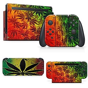Weed Skin Decal Vinyl Sticker Compatible with Nintendo Switch Console + 1 Controller Skins Set