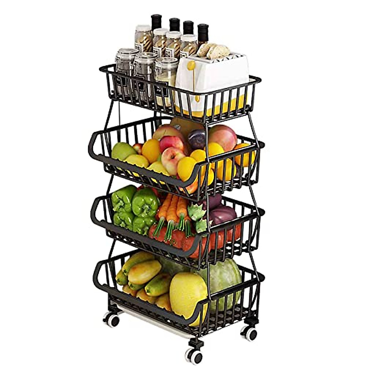 Multi-Tier Vegetable Storage Rack, Movable Stackable Fruit Vegetable Shelf, for Kitchen, Pantry, Bathroom, Garage, Living Room,4 Tier