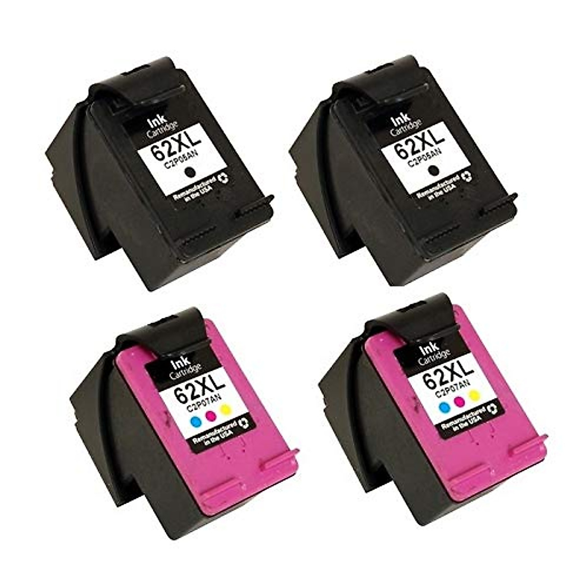 SuppliesMAX Remanufactured Replacement for HP Envy 5540/5545/5640/5660/5665/7640/7645/8000/8005 High Yield Inkjet Combo Pack (2-Black/2-Color) (NO. 62XL) (N9J71AN_2PK)