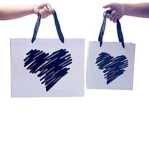 ysmile Small Gift Bag with Tissue Paper for Girl Women Mother Boy Father Birthday Party Baby Shower Valentine 7.8" - White Black Heart