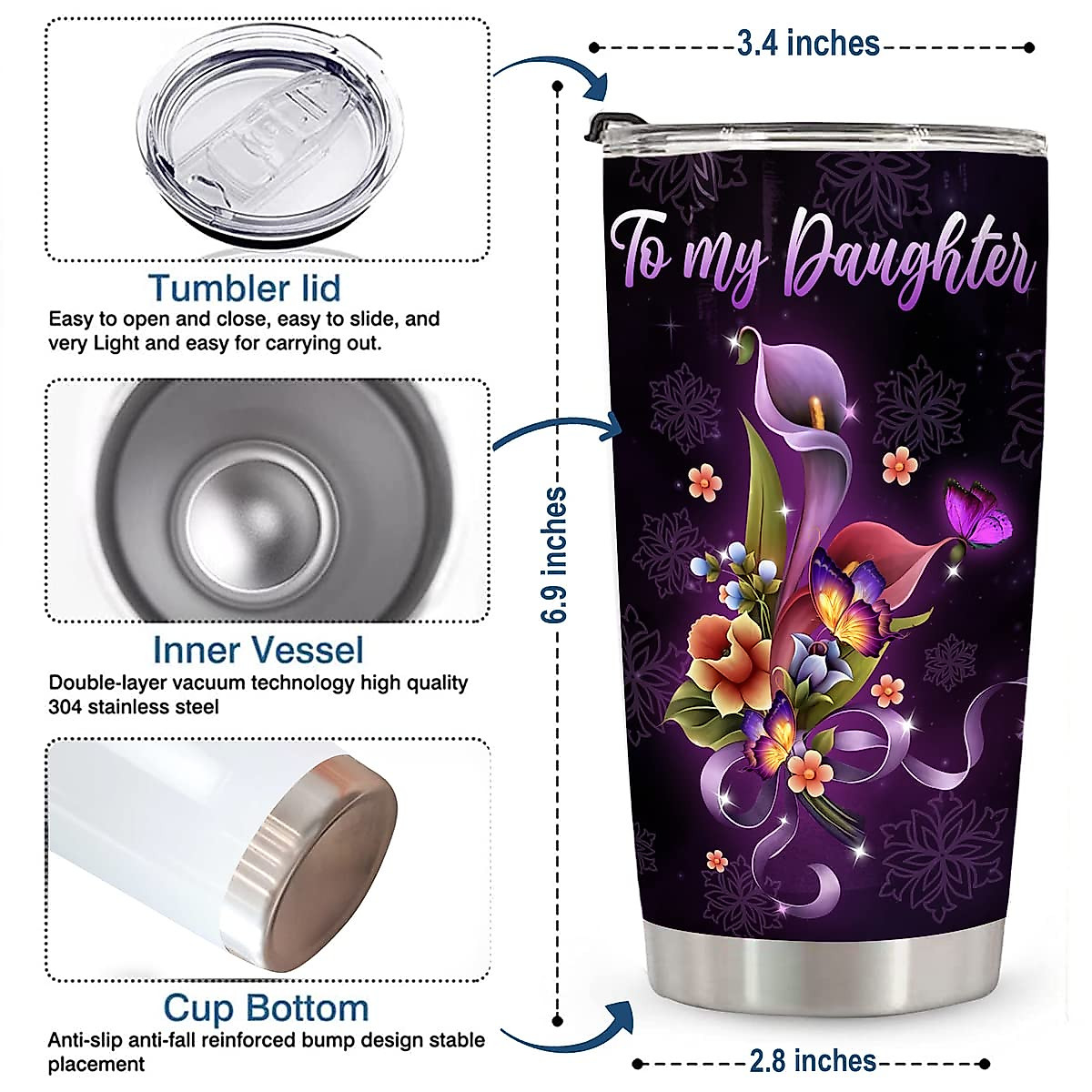 Fastpeace Daughter Gifts From Mom - Merry Christmas, Xmas Gifts For Daughter - Birthday, Graduation Gifts For Daughter, Present Ideas For Daughter From Mom Dad, To My Daughter Tumbler 20oz