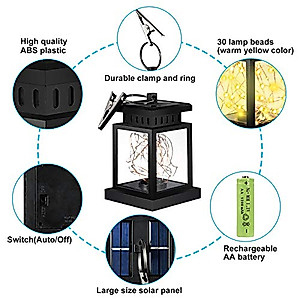 Homeyearn Hanging Solar Lights Outdoor 30 LED Warm Solar Fairy Lights Waterproof Solar Lanterns Decor for Garden Yard Patio Umbrella Tree (4 Pack)