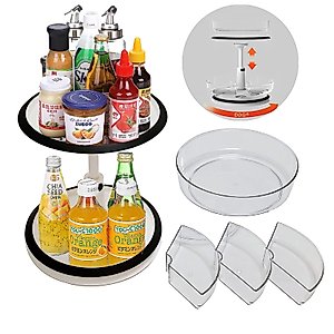 ROYALITA 2 Tier Lazy Susan Organizer for Cabinet, Upgraded 11.5" Clear Lazy Susan Turntable for Table, Detachable 360° Rotating Lazy Susan Spice Storage for Kitchen, Pantry, Refrigerator, Countertop