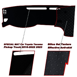 KEEGTBOX Dash Mat Cover Interior Dashboard Protection pad Compatible with Toyota Tacoma SR SR5 TRD Sport TRD Off-Road Limited and TRD Pro 2016-2023 Dashboard Cover Pad Carpet Protector (Red Trim)