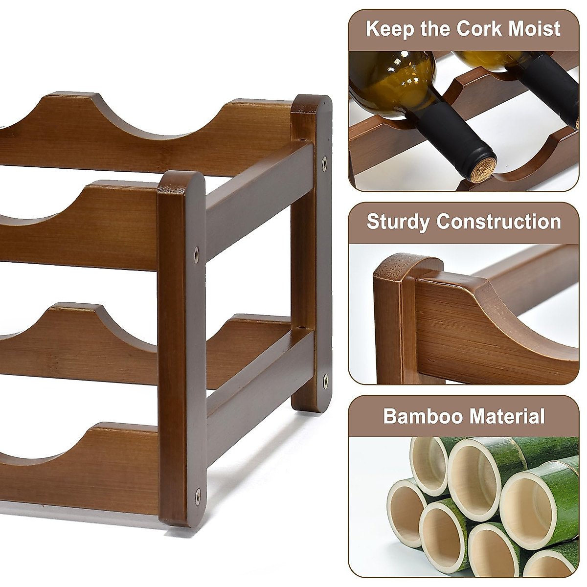 MYITYARD Wine Rack, 2-Tier 6 Bottles Bamboo Wine Cabinet for Countertop, Free Standing Wine Bottle Storage Holder for Home Kitchen Bar Table Top Cellar Basement Pantry, Brown