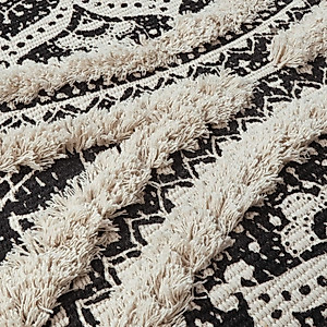 LEEVAN Small Boho Bathroom Rug 2' X 3' Tufted Machine Washable Throw Rugs Bohemian Mandala Area Rug with Tassels Hand Woven Farmhouse Kitchen Sink Rug for Laundry Room/Bedroom,Cream and Black
