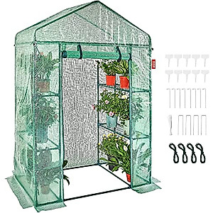 VEVOR Walk-in Green House, 55.5 x 29.3 x 80.7 inch, Portable Greenhouse with Shelves, High Strength PE Cover with Roll-up Zipper Door and Steel Frame, Set Up in Minutes, for Planting and Storage
