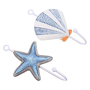 Cabilock 2Pcs Mediterranean Wall Hooks Clothes Hooks Sea Shell Coats Hat Key Rack Towels Hangers Nautical Decorative Hooks for Home Bedroom Beach Coastal Ornaments