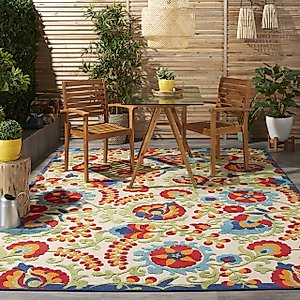Nourison Aloha Indoor/Outdoor Multicolor 7'10'' x 10'6'' Area--Rug, Easy--Cleaning, Non Shedding, Bed Room, Living Room, Dining Room, Backyard, Deck, Patio (8x11)