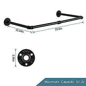 Terby Industrial Pipe Clothing Rack Wall Mounted Garment Rod Multi-Purpose Retro Black Closet Rod Bar for Hanging Clothes, Laundry Room, Bathroom and Retail Store