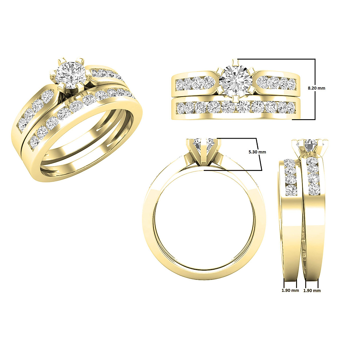 Dazzlingrock Collection 1.00 Carat (Cttw) 18K Round Diamond Women Engagement Ring Set 1 CT, Yellow Gold, Size 7