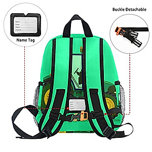Fisyme Toddler Backpack Tractor Green School Bag Kids Backpacks for Kindergarten Preschool Nursery Girls Boys, M
