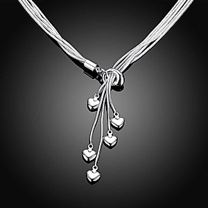 Necklaces for Women, Italian Silver Five-line Chain with Five-Heart Necklace(21.6")
