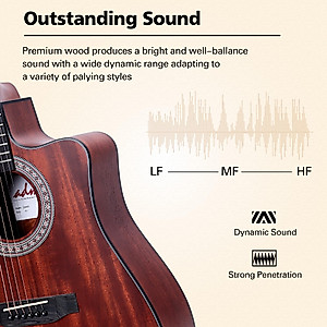 ADM Full Size Acoustic Electric Solid Top Guitar 41 Inch Cutaway Dreadnought Guitar Beginner Adults Kids Guitar with EQ, Built in Tuner, Mahogany