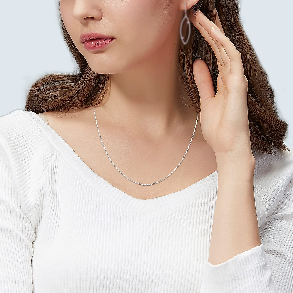 Jewlpire Solid 925 Sterling Silver Chain Necklace for Women, 1.3mm Round Cable Chain Silver Chain for Women Thin & Dainty & Sturdy Women's Chain Necklaces 16 inch