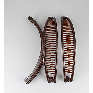 Brown set pack 3 banana hair clips comb claw teeth plastic 7inch long around the curve 80s style 5.5 inch straight line