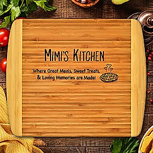 Mimi Gift - Mimi’s Kitchen Kitchen Where Great Meals Sweet Treats & Loving Memories Are Made - Engraved 2-Tone Bamboo Cutting Board Grandma Christmas Birthday Mother’s Day Decor & Usage (11.5x13.5)