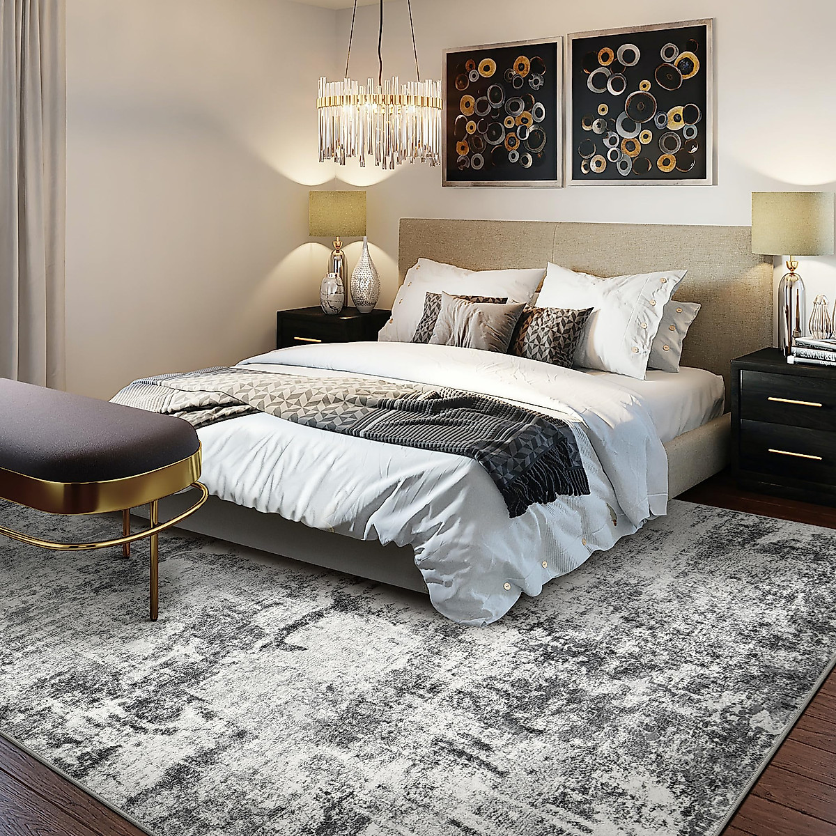 DMOYEST Living Room Area Rugs - 9x12 Abstract Large Soft Indoor Washable Rug Neutral Modern Low Pile Carpet for Bedroom Dining Room Farmhouse Home Office - Grey