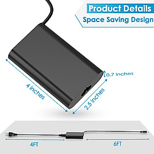 Slim 65W AC Adapter Charger Compatible with Dell Latitude 7480 7490 7290 7404 7204 6520 5590 5580 5530 5490 5290 E6430 E6440 E6500 E6510 E6520 E6530 E6540 E7240 E7250 E7440 E7450 Power Supply Cord
