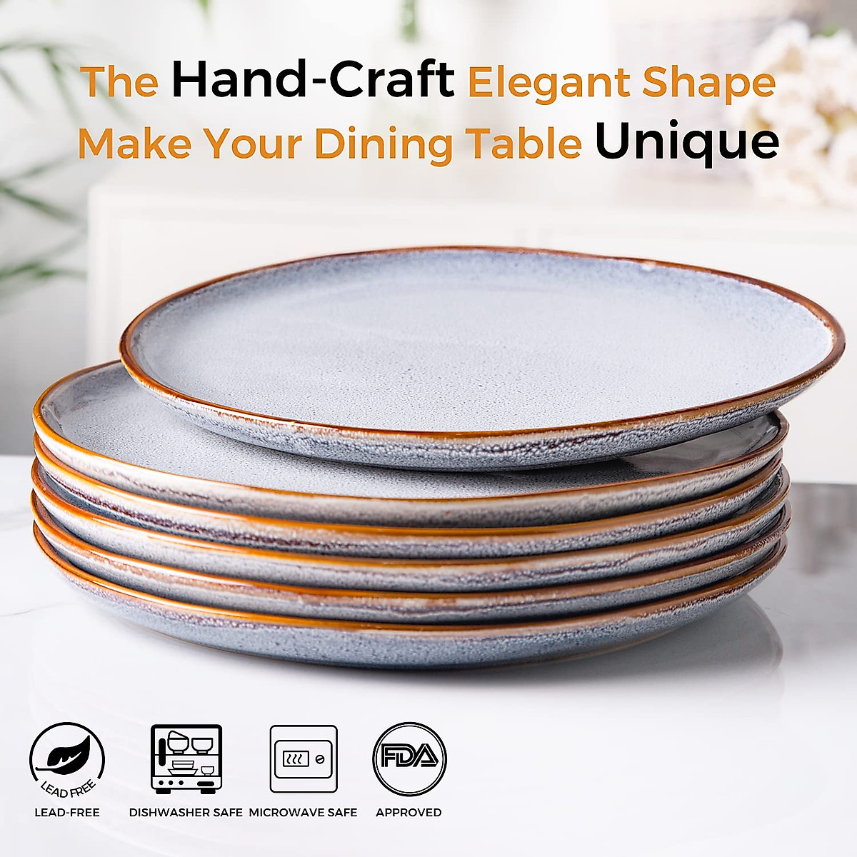 AmorArc Ceramic Dinnerware set, Service for 6 (18pcs), Stoneware Plates and Bowls Set,Highly Chip and Crack Resistant | Dishwasher & Microwave Safe,Gray-blue-Rustic Style