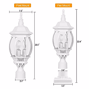 Krychilier Outdoor Lamp Post, 3-Light Pier Mount Outdoor Lighting Traditional Post Mount with White Finish, Exterior White Post Lantern(White, 3-Light)