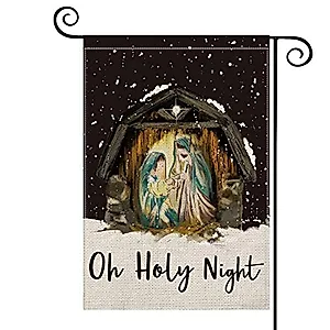 AVOIN Oh Holy Night Garden Flag Vertical Double Sided, Christmas Winter Holiday Log Cabin Christian Yard Outdoor Decoration 12.5 x 18 Inch