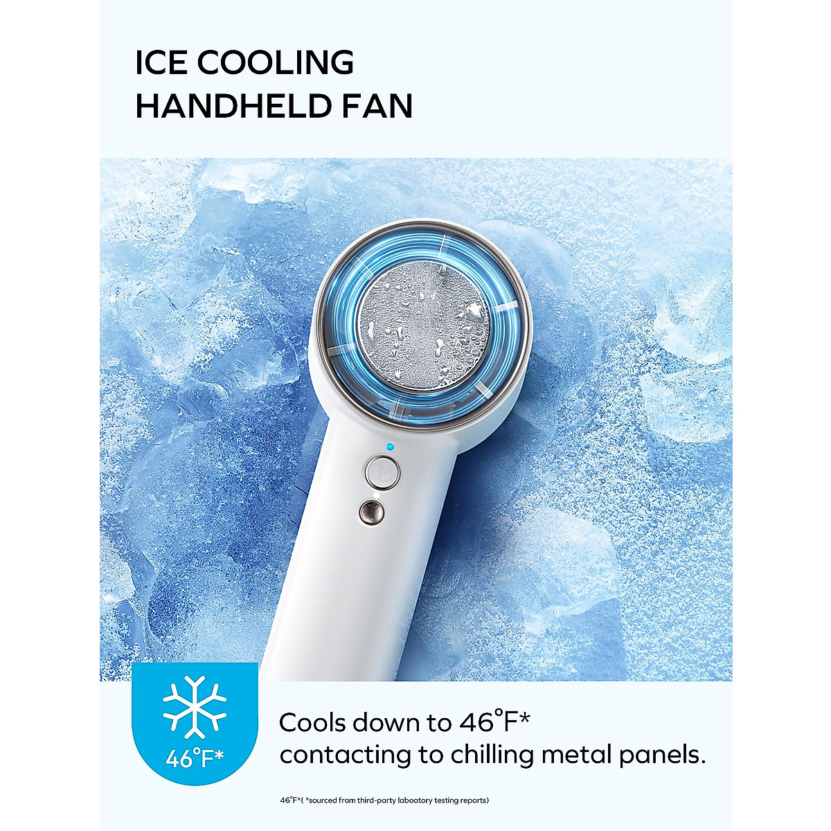 MOMAX Handheld Fan with Ice Cooling, Fast Cooling to 46°F, USB Rechargeable, Mini Fan with 12000RPM, Portable Fan for Summer/Outdoor, Gifts for Women and Child