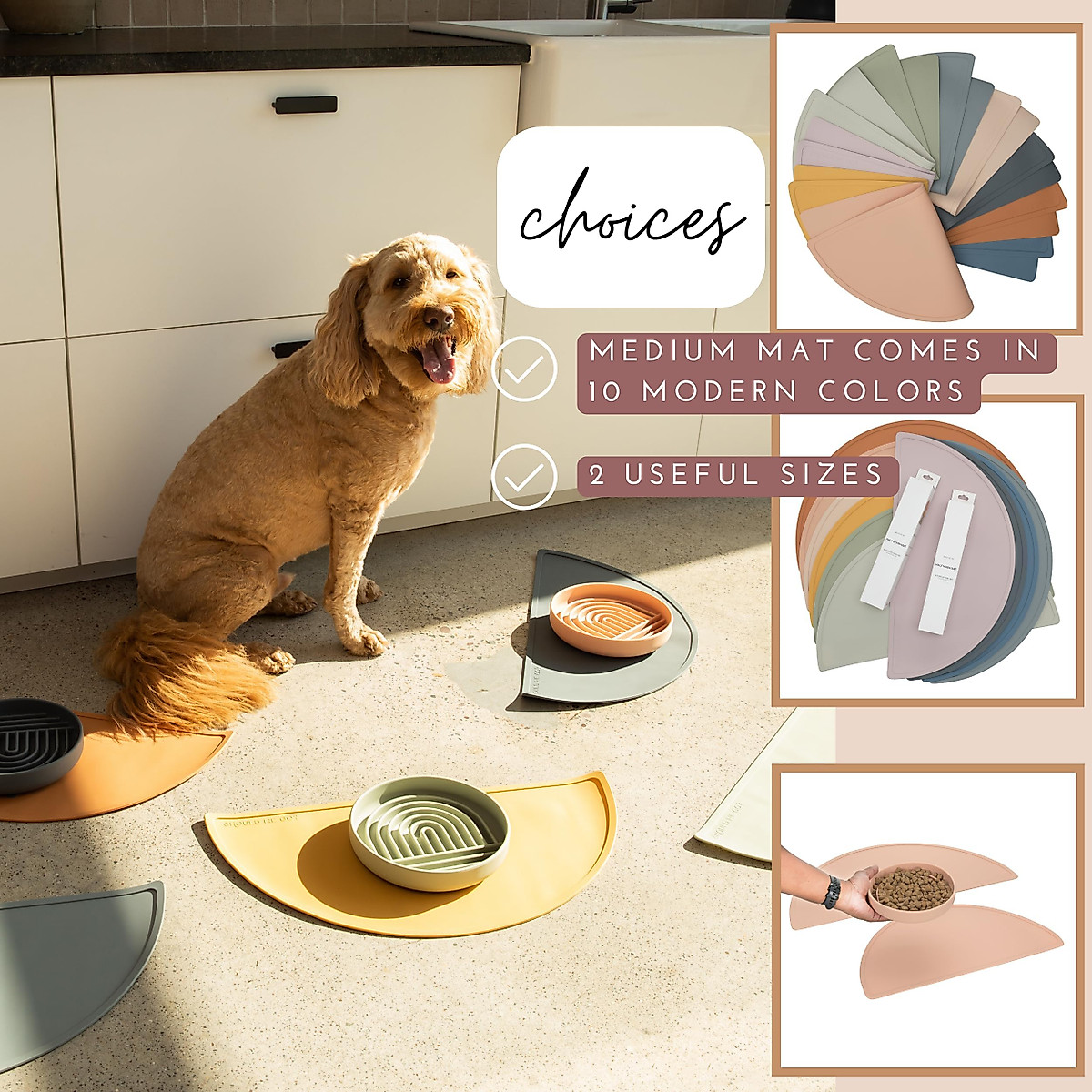 Should We Go? - Waterproof Silicone Pet Food Mat - Non-Slip, Spill-Proof Feeding Mats for Floors, Raised Edge Design, Easy-to-Clean, Durable Flexible Rubber Mat for Dog & Cat Bowls, Medium-Sage Green