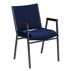 Flash Furniture HERCULES Series Heavy Duty Navy Blue Dot Fabric Stack Chair with Arms and Ganging Bracket