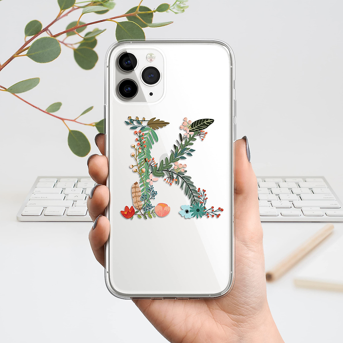 Case Charming Custom Floral Initial Letter Monogram Case for iPhone 15 Pro Max 14 13 12 mini 11 Xs Xr X 10s 10r 10 8 Plus 7 Se Clear Transparent Personalized Phone Cover