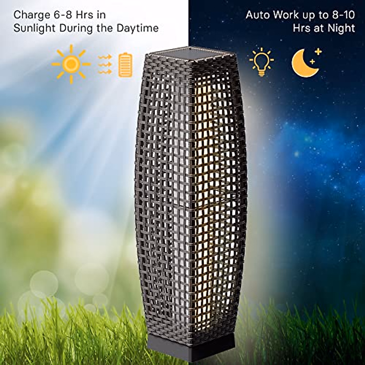 Grand patio Outdoor Solar Powered Resin Wicker Floor Lamp, Outdoor Weather-Resistant Deck Light, for Garden or Porch -Large Fuji, Dark Brown