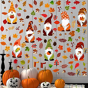 Eersida 123 Pcs Fall Gnomes Wall Stickers Thanksgiving Wall Decals Autumn Maple Leaves Wall Decor Fall Decorations Wall Vinyl Stickers for Home Classroom Kids Thanksgiving Party Supplies, 6 Sheets