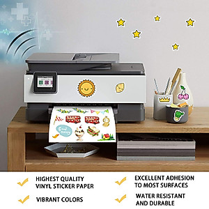 Printable Vinyl Sticker Paper for Inkjet Printer - Glossy White - 21 Waterproof Decal Paper Self-Adhesive Sheets 8.5"x11"- Dries Quickly and Holds Ink Beautifully